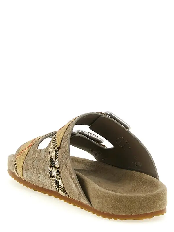 Burberry Urchin' Suede Sandals With Check Embossing - Cream
