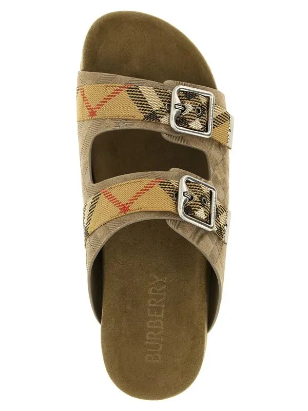 Burberry Urchin' Suede Sandals With Check Embossing - Cream