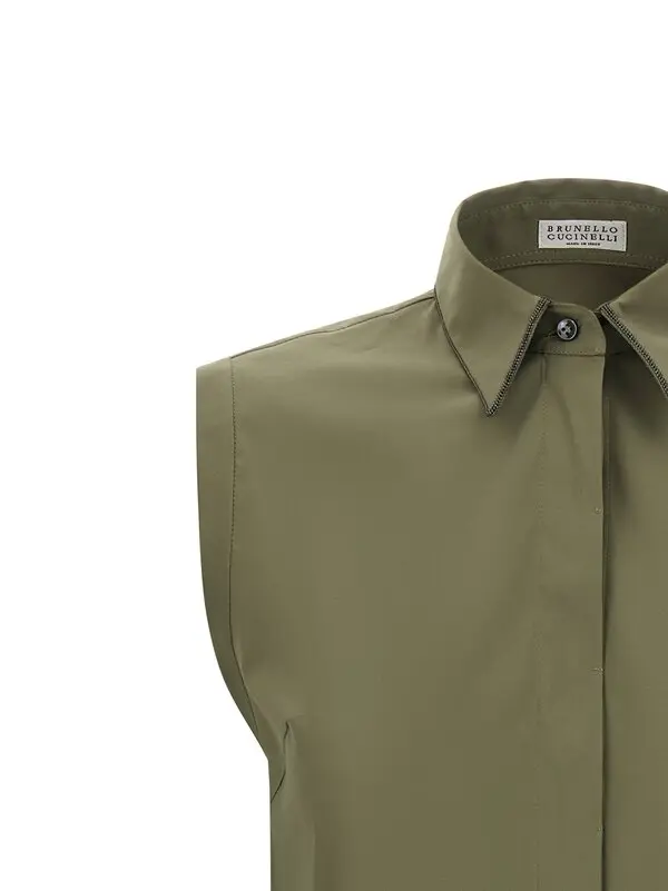 Brunello Cucinelli Sleeveless Shirt With Monile Trim - Green
