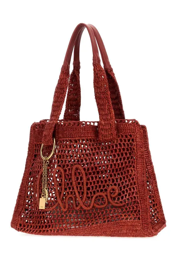 Chloé Raffia Shopper With Lock Detail - Red