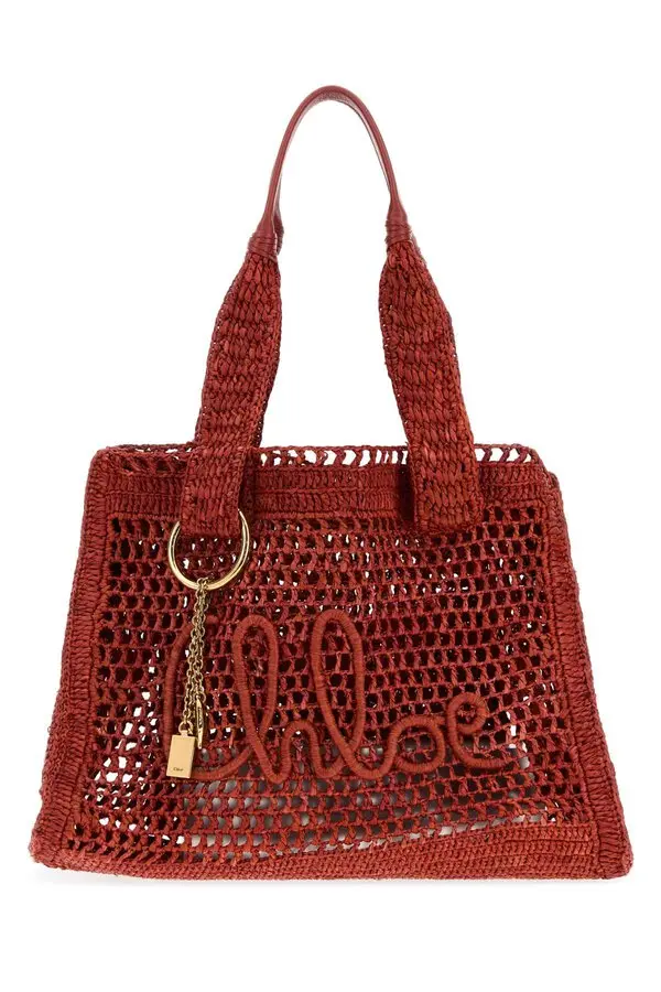 Chloé Raffia Shopper With Lock Detail - Red
