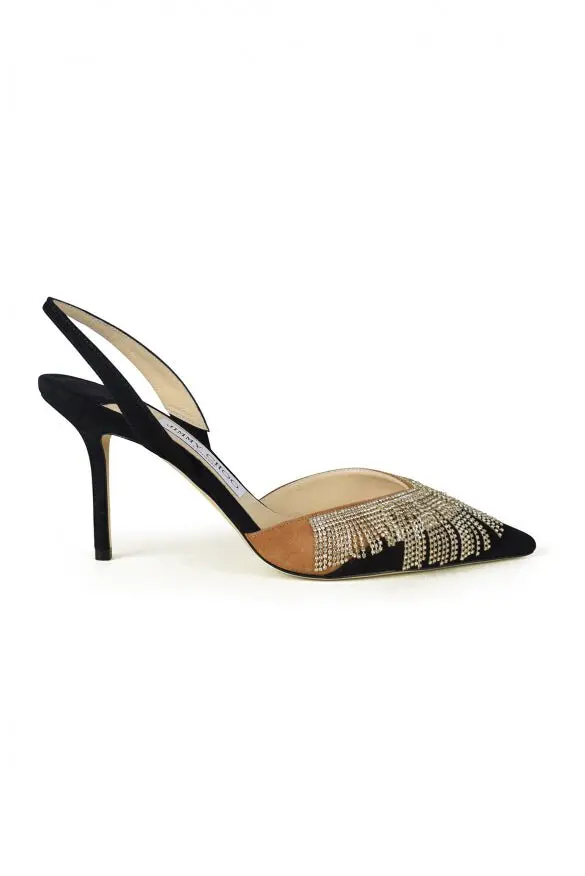 JIMMY CHOO Suede Pumps With Chain Detail - Black