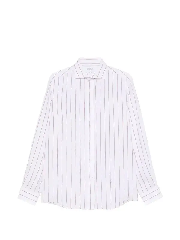 Brunello Cucinelli Stripe Linen Easy Fit Shirt With Spread Collar