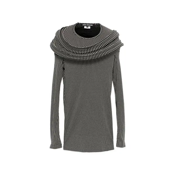 Junya Watanabe Long Sleeve Polka Dot Top With Ruffle Trim - Black