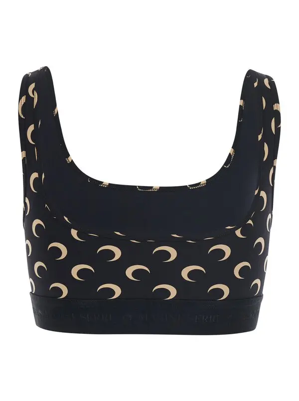 MARINE SERRE Moon Printed Jersey Sports Bra - Black