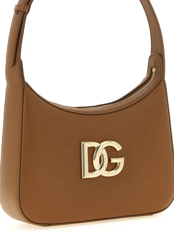 Dolce & Gabbana Calfskin Leather Shoulder Bag With Metal Logo