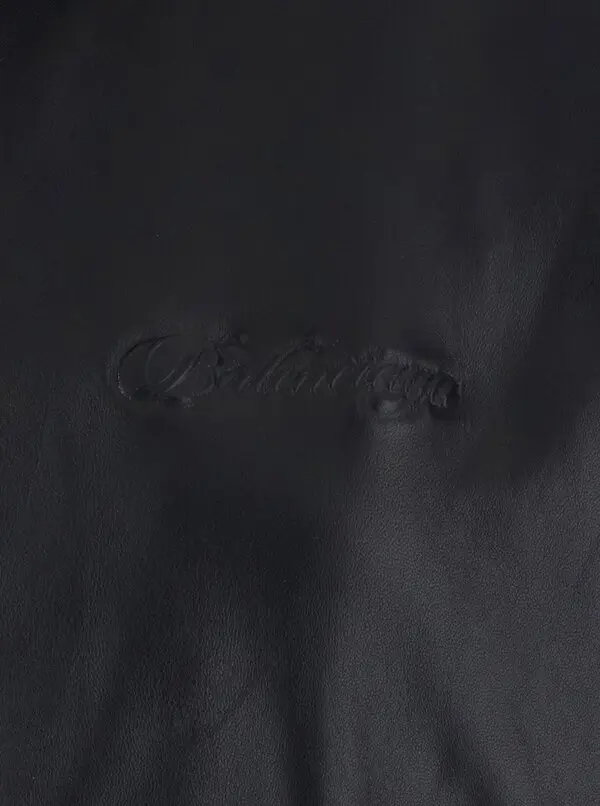 Balenciaga Leather Jacket With High Collar And Logo - Multicolor