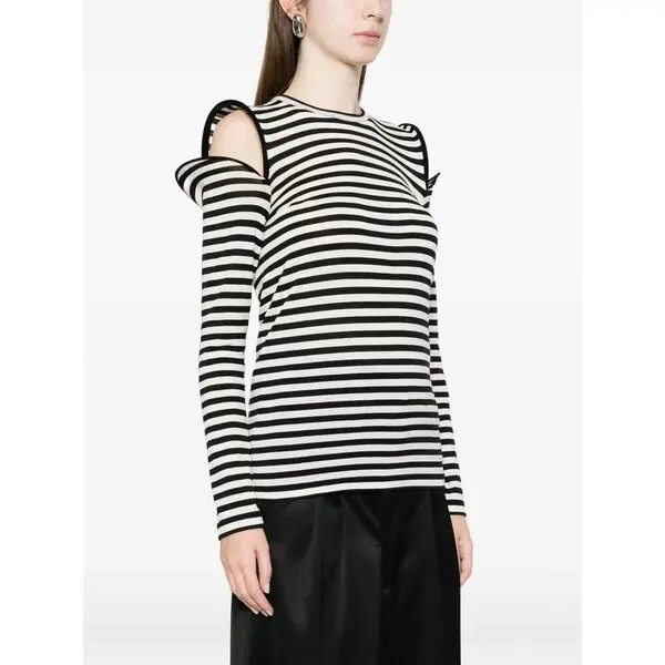 Junya Watanabe And White Striped Cold Shoulder Long Sleeve Top