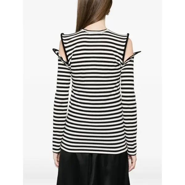 Junya Watanabe And White Striped Cold Shoulder Long Sleeve Top