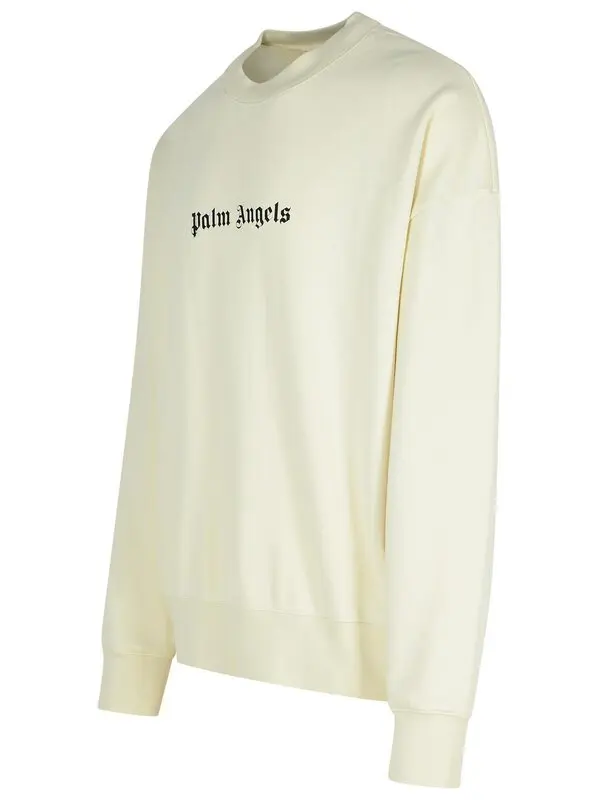 Palm Angels Cotton Sweatshirt With Contrast Logo - Cream