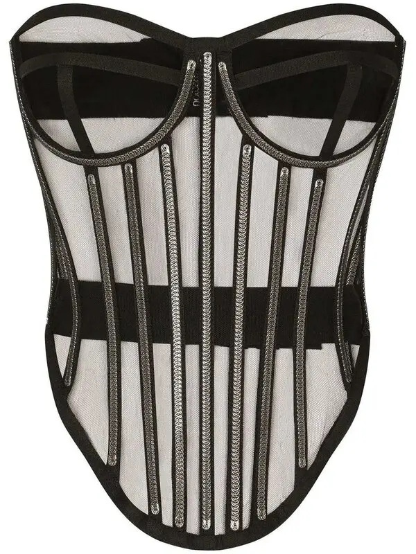 Dolce & Gabbana Tulle Crystal Embellished Corset Top - Black