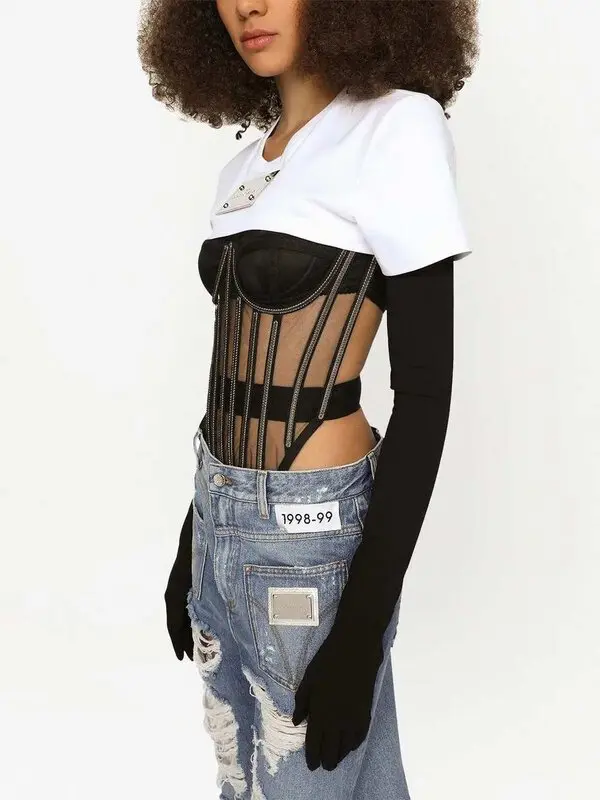 Dolce & Gabbana Tulle Crystal Embellished Corset Top