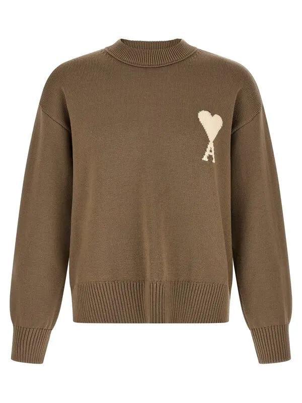 AMI Paris De Coeur' Wool And Cotton Blend Sweater - Cream