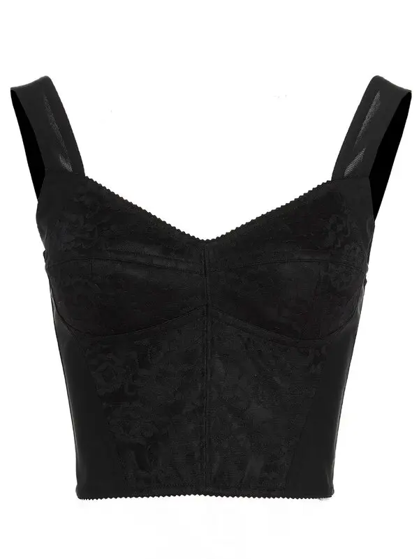 Dolce & Gabbana Jacquard And Lace Bustier - Black