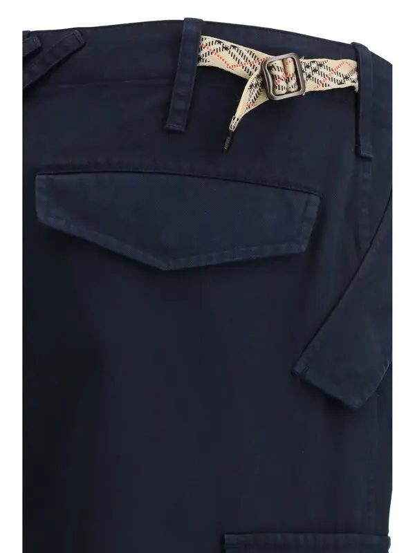 Burberry Cotton Cargo Trousers With Archive Beige Check Detail - Blue
