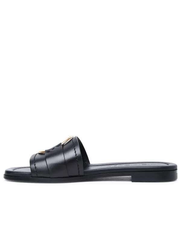 Moncler Leather Slides With Logo Detail