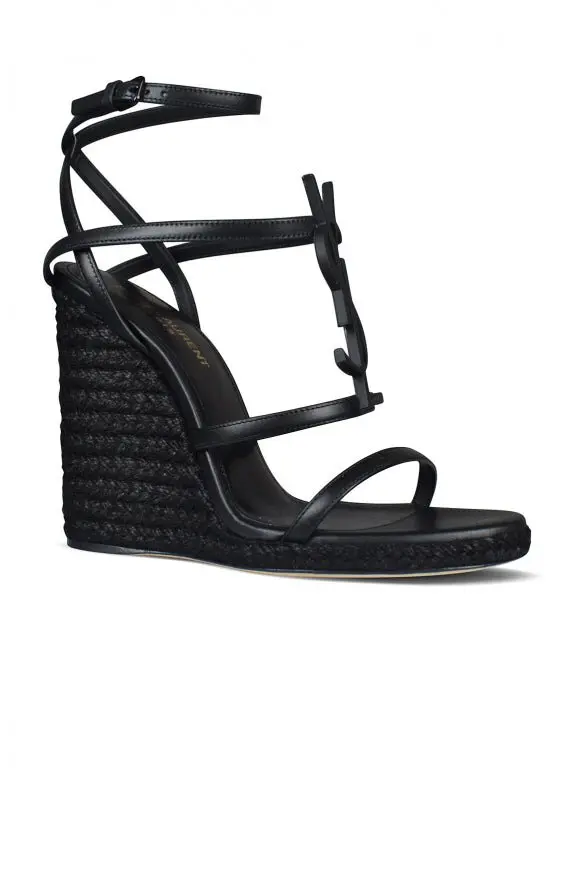 Saint Laurent Cassandra Wedge Espadrilles With Initials