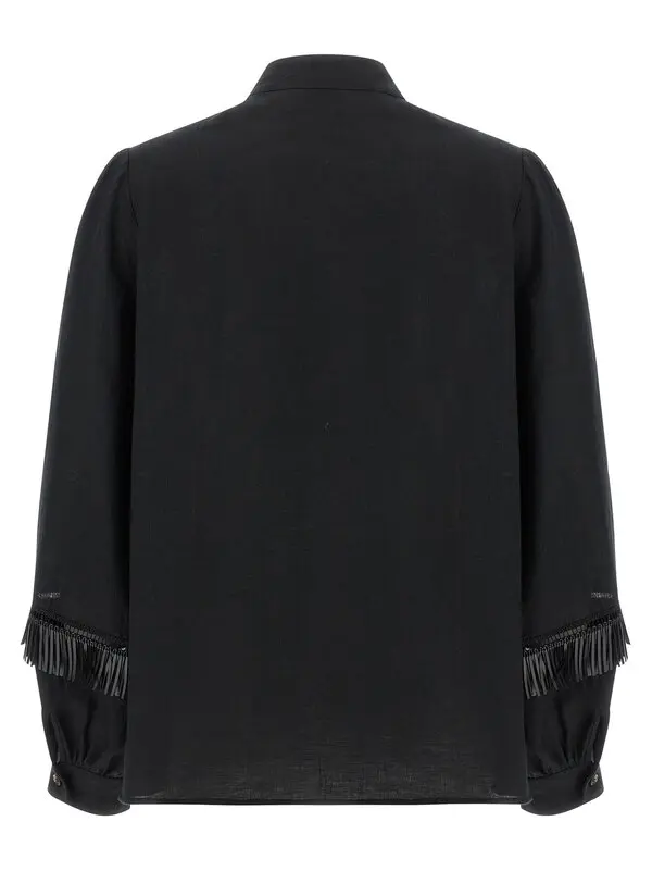Kiton Linen Shirt With Puff Shoulders And Fringe Detail