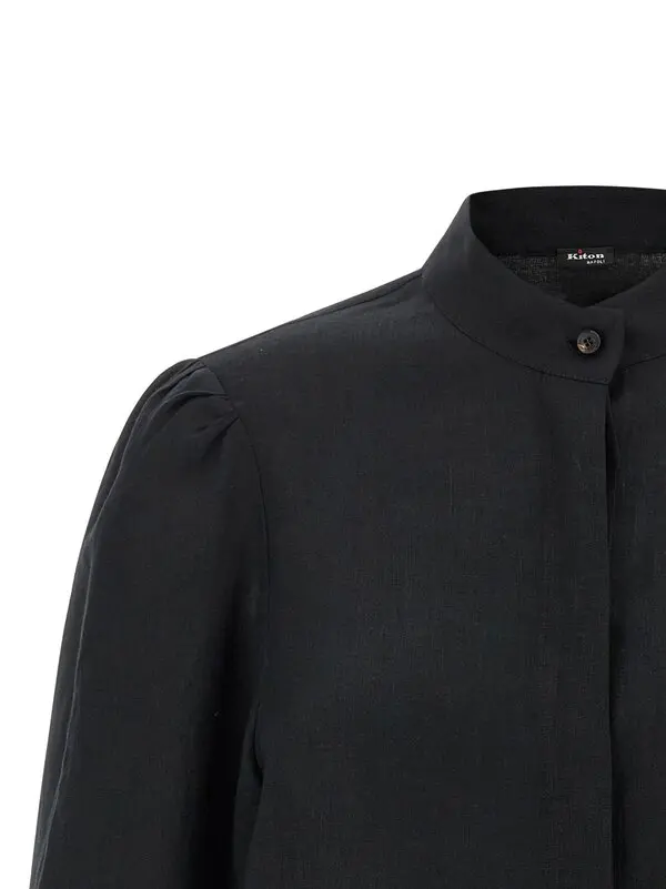 Kiton Linen Shirt With Puff Shoulders And Fringe Detail