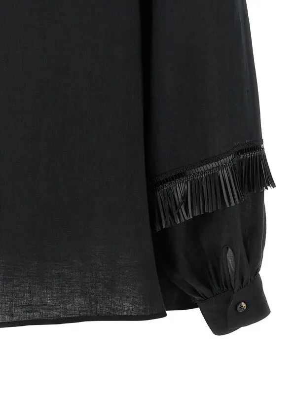 Kiton Linen Shirt With Puff Shoulders And Fringe Detail