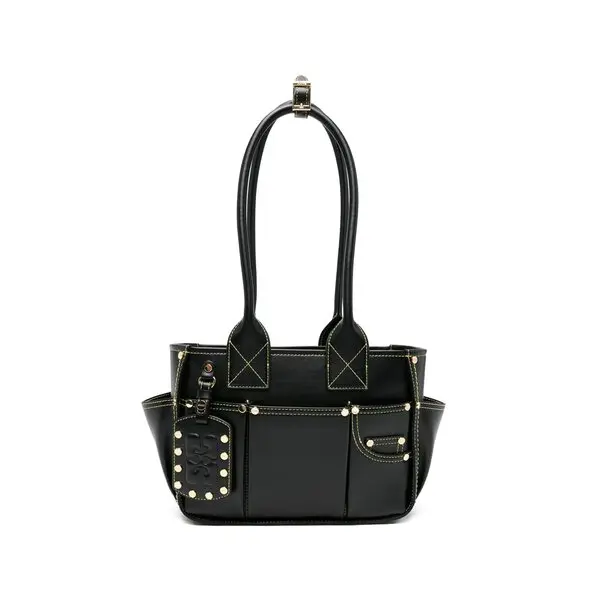 GANNI Top Handle Bag With Contrast Stitching - Black