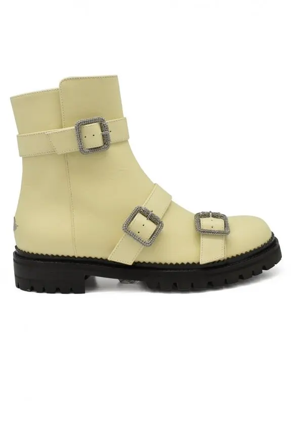 JIMMY CHOO Hank Flat Boots With Jewel Buckles - Cream
