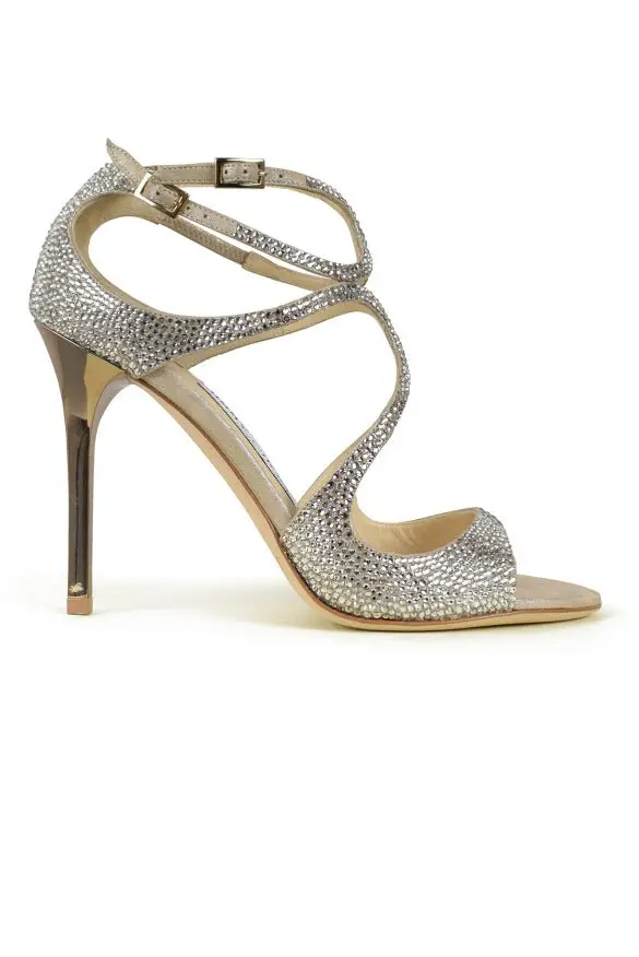JIMMY CHOO Embellished Suede Stiletto Sandals With Buckled Ankle Strap - Cream