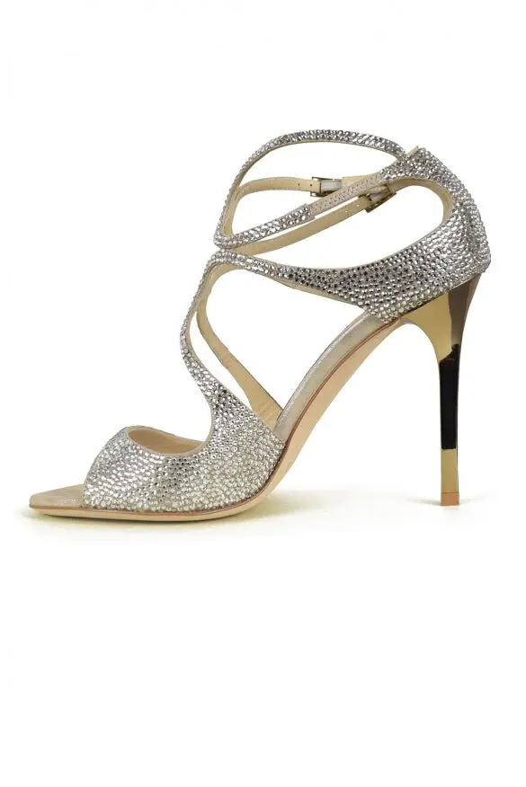 JIMMY CHOO Embellished Suede Stiletto Sandals With Buckled Ankle Strap