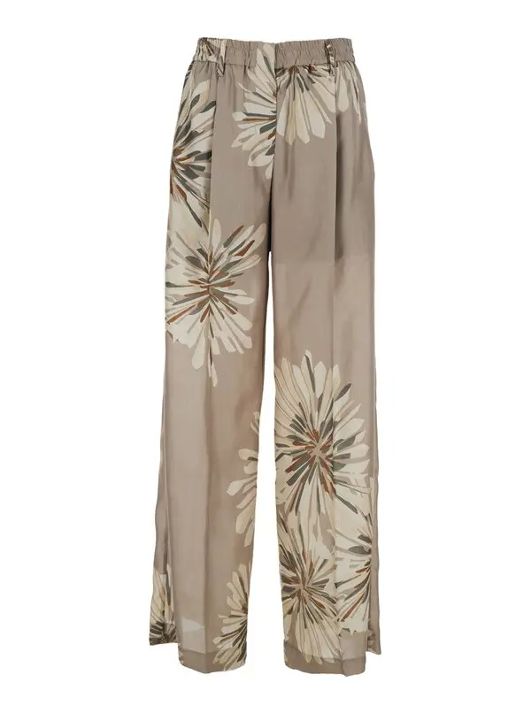 Brunello Cucinelli Silk Floral Print Wide Leg Trousers - Multicolor