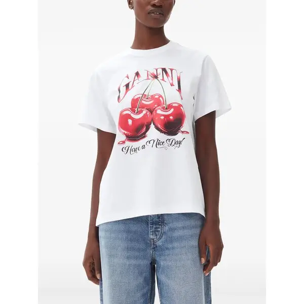 GANNI Cotton Graphic Print T-shirt