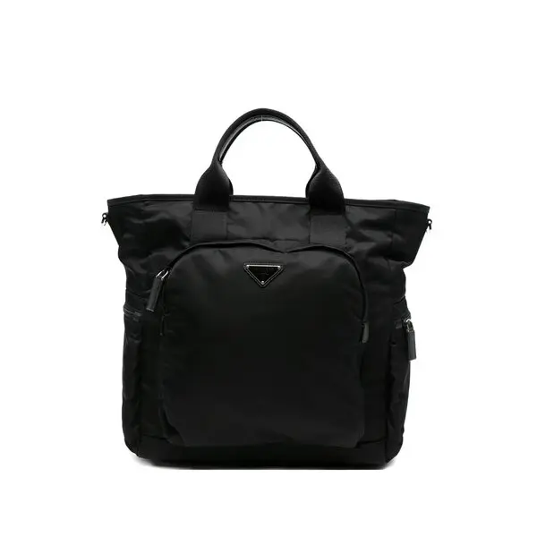 Prada Tote Bag With Leather Details And Silver-tone Hardware - Black