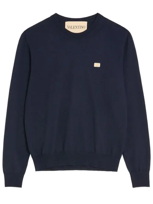 Valentino Garavani Wool Jumper With Vlogo Patch - Blue