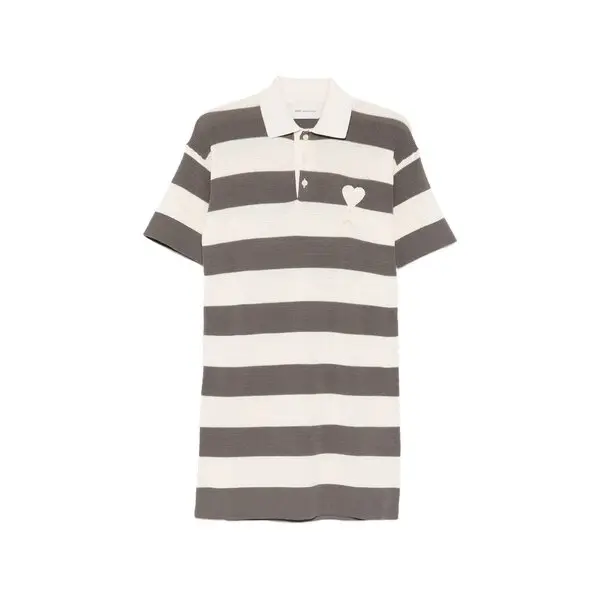 AMI Paris Striped Knit Polo Dress With Heart Motif