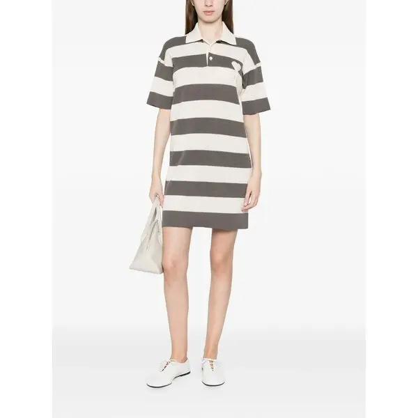 AMI Paris Striped Knit Polo Dress With Heart Motif