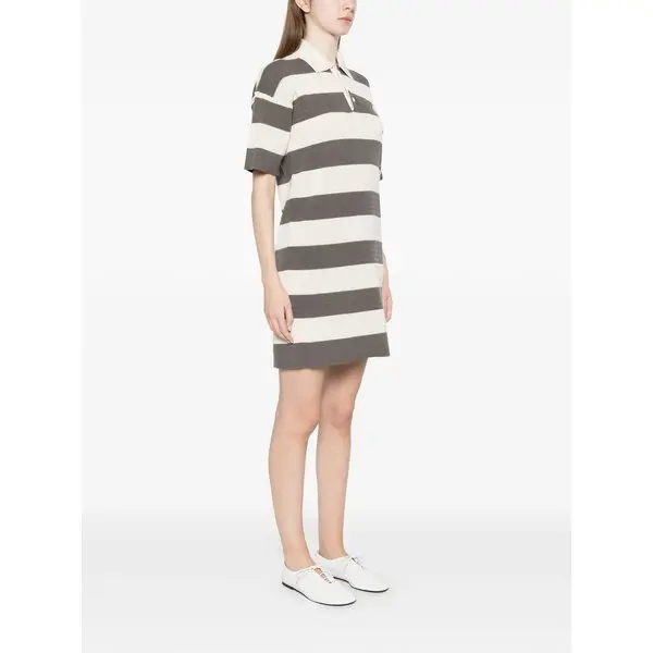 AMI Paris Striped Knit Polo Dress With Heart Motif