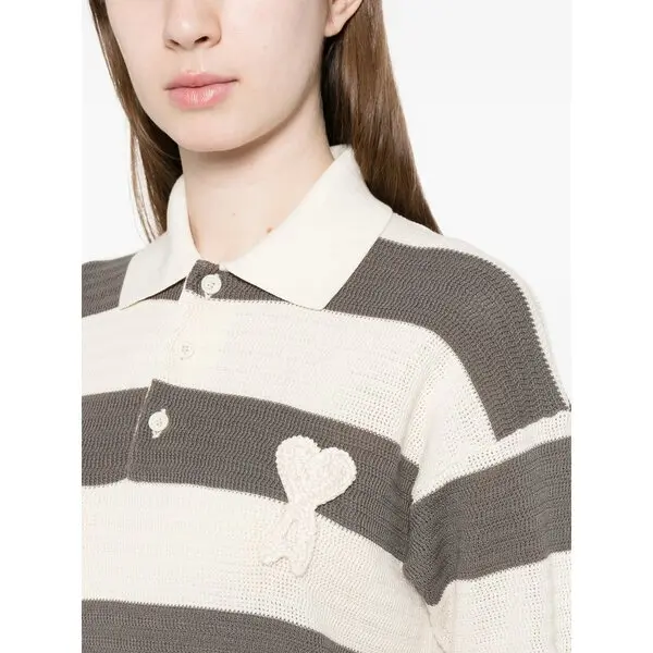 AMI Paris Striped Knit Polo Dress With Heart Motif