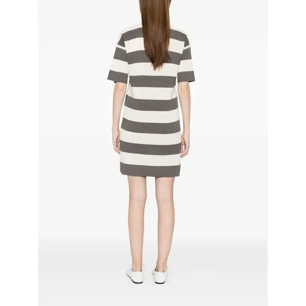 AMI Paris Striped Knit Polo Dress With Heart Motif
