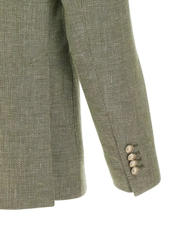 Tagliatore Montecarlo Double-breasted Blazer In Cotton And Linen Blend Jacquard - Green