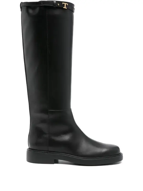 TOD'S T-buckle Knee-high Leather Boots - Black