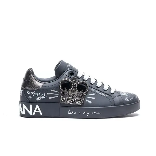 Dolce & Gabbana Portofino Leather Sneakers - Silver