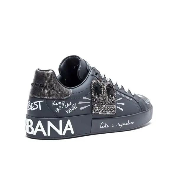 Dolce & Gabbana Portofino Leather Sneakers - Silver