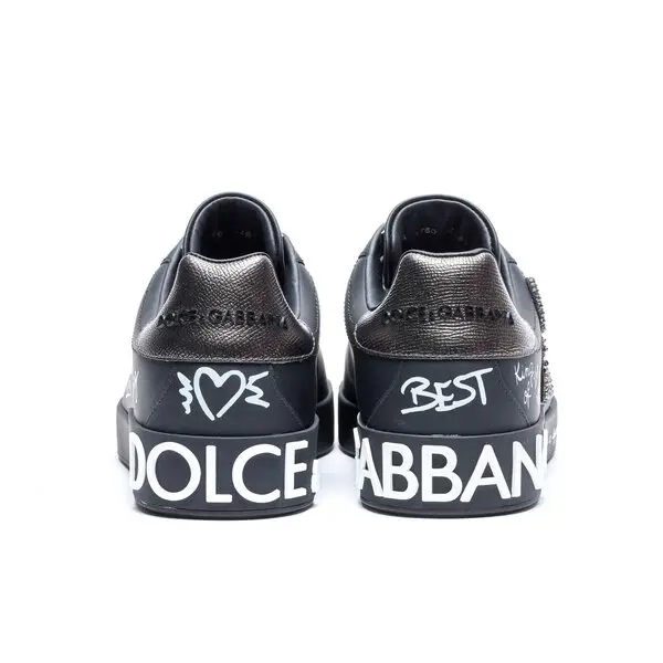 Dolce & Gabbana Portofino Leather Sneakers - Silver