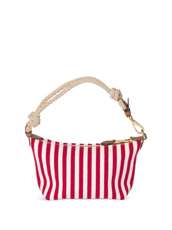 Miu Miu Striped Cotton And Leather Pouch With Rope Handle - Red