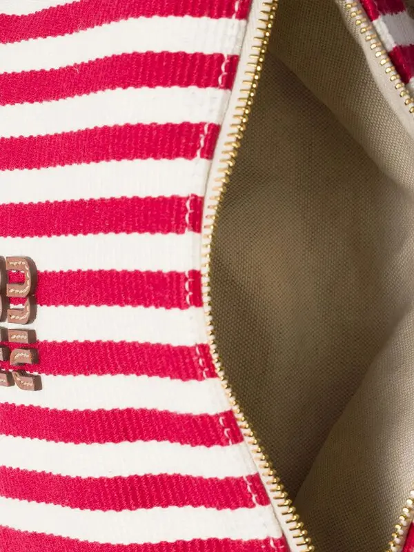 Miu Miu Striped Cotton And Leather Pouch With Rope Handle