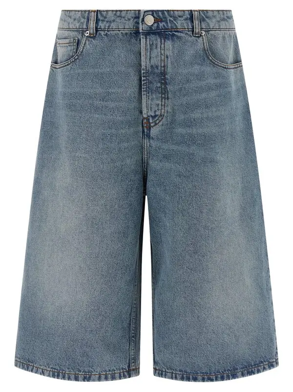 AMI Paris Stone-washed Denim Bermuda Shorts With Wide Leg - Blue