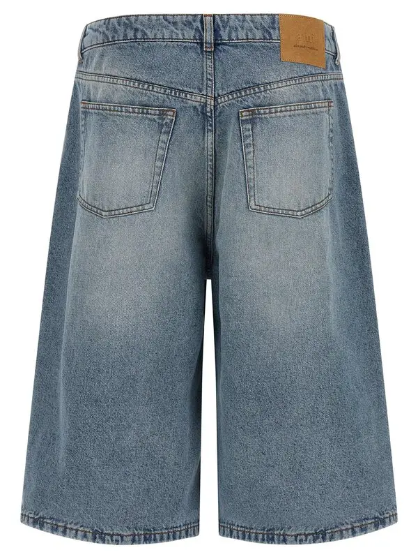 AMI Paris Stone-washed Denim Bermuda Shorts With Wide Leg - Blue