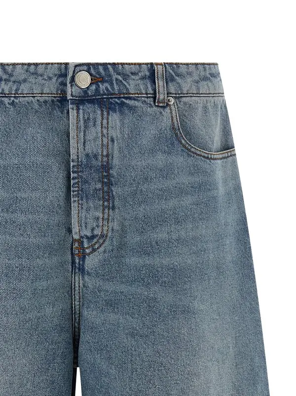 AMI Paris Stone-washed Denim Bermuda Shorts With Wide Leg - Blue