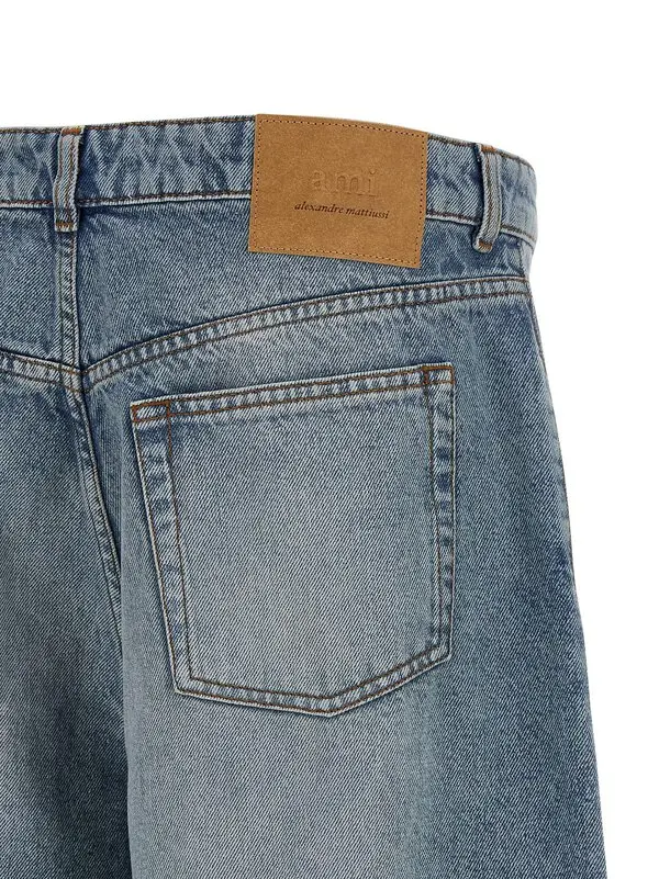 AMI Paris Stone-washed Denim Bermuda Shorts With Wide Leg - Blue