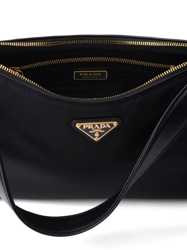Prada Re-nylon And Leather Shoulder Bag With Padlock - Black