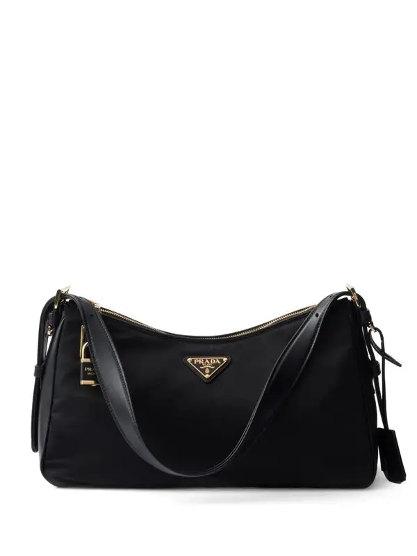 Prada Re-nylon And Leather Shoulder Bag With Padlock - Black